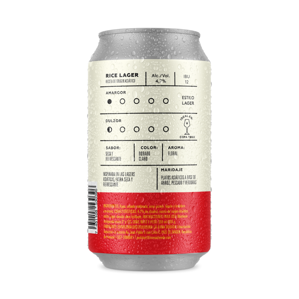 Cerveza Rice Lager Lata - 355ml - La Rana Dorada